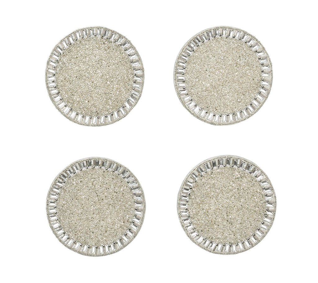 Bevel Coasters in Silver & Crystal, Set of 4 in a Gift Bag | Kim Seybert