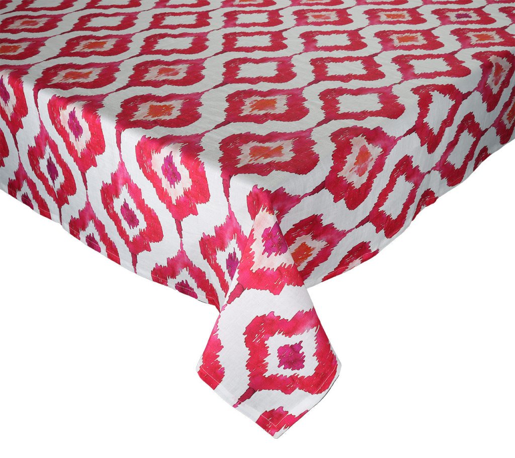 Ikat Watercolor Tablecloth in fuchsia